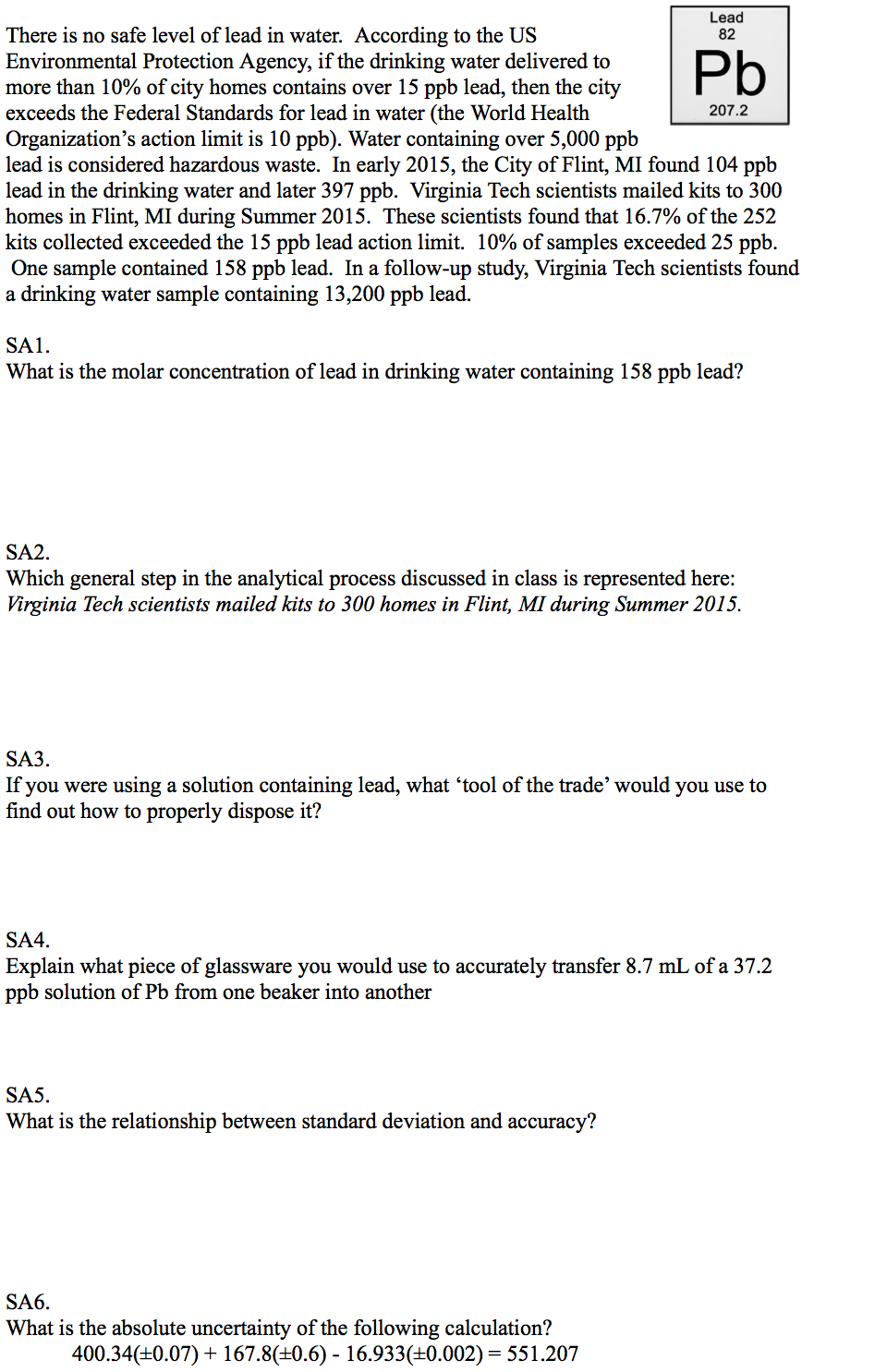 Solved Lead 82 Pb 207.2 There is no safe level of lead in | Chegg.com