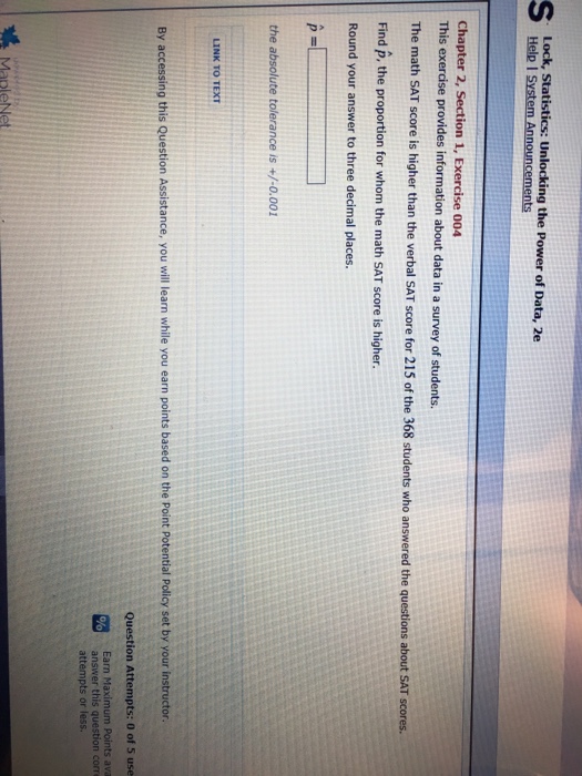 Solved Chapter 2, Section 1, Exercise 002 This exercise | Chegg.com