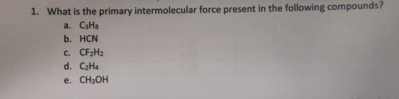 Solved What is the primary intermolecular force present in | Chegg.com