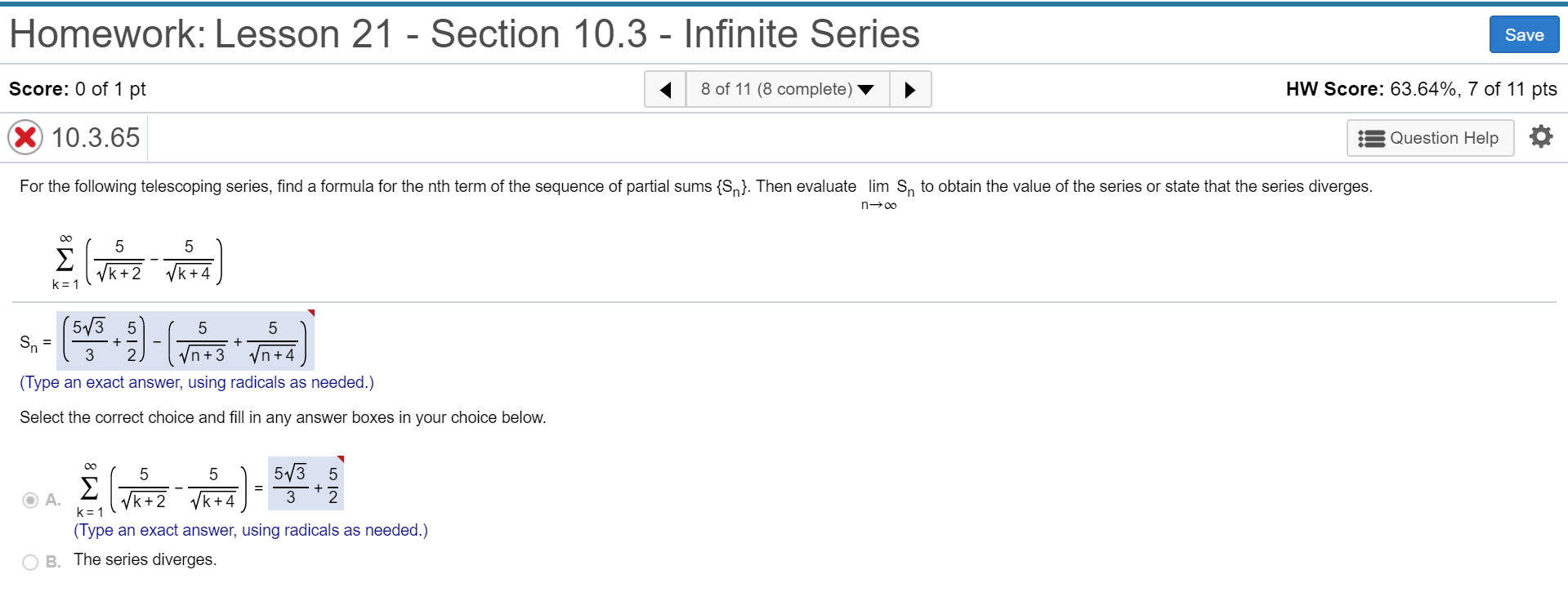 Solved Homework: Lesson 21 - Section 10.3 - Infinite Series | Chegg.com