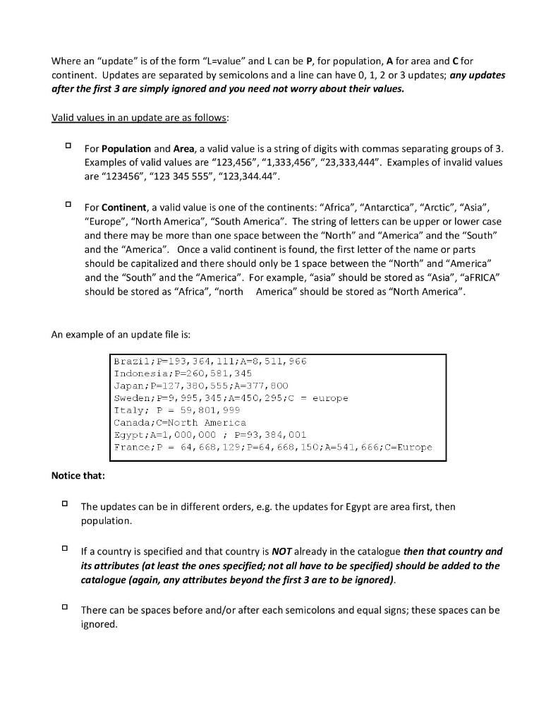 CS1026: Assignment 3 Country Classes Due: Thursday, | Chegg.com
