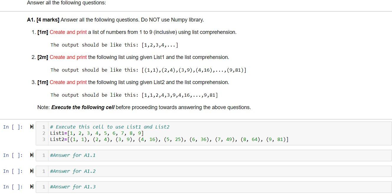 Solved # Execute this cell to use List1 and List2 List1=[1, | Chegg.com
