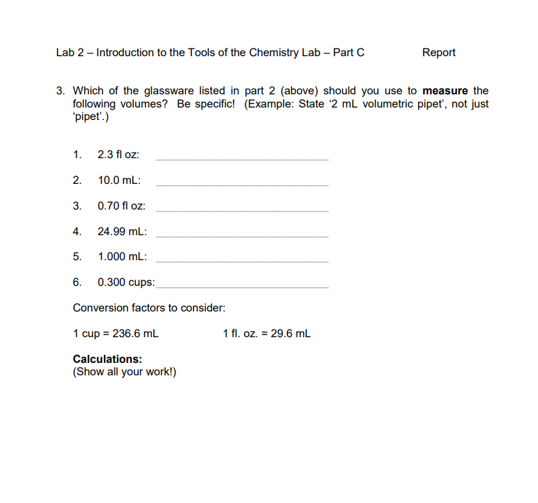 Lab 2 - Introduction to the Tools of the Chemistry | Chegg.com