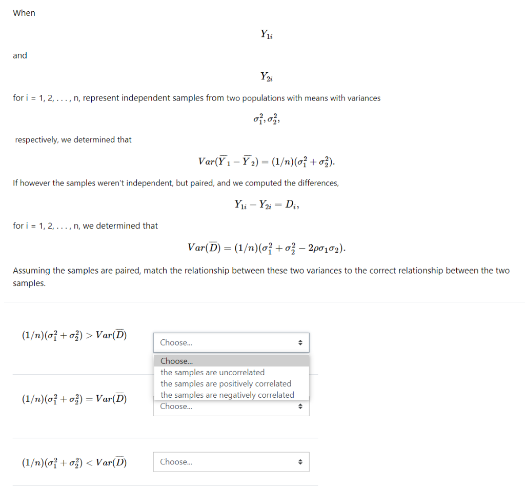 Solved When Yli and Y2i for i = 1, 2, ..., n, represent | Chegg.com