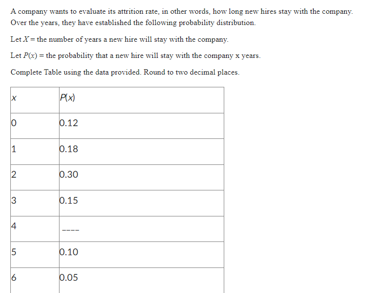 Solved A company wants to evaluate its attrition rate, in | Chegg.com