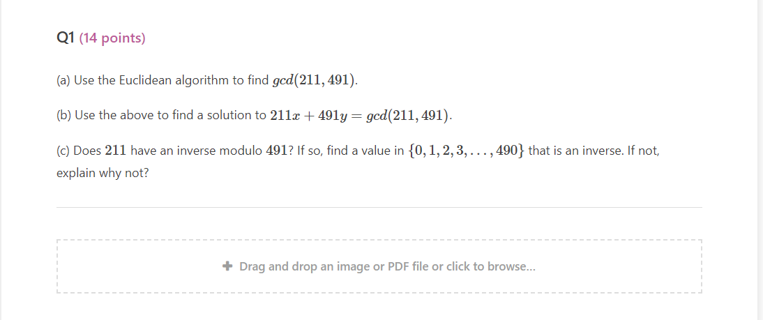 Solved Q1 (14 points) (a) Use the Euclidean algorithm to | Chegg.com