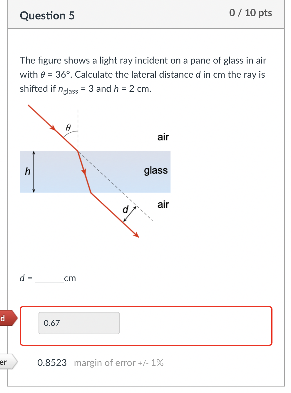 Solved The figure shows a light ray incident on a pane of | Chegg.com