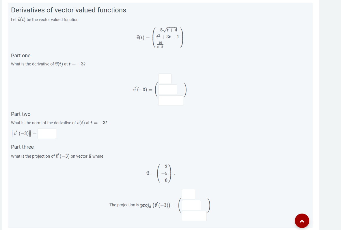 Solved Derivatives of vector valued functions Let v(t) be | Chegg.com