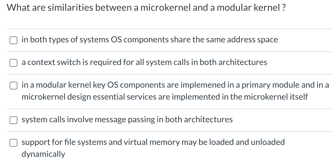 Solved What are similarities between a microkernel and a | Chegg.com
