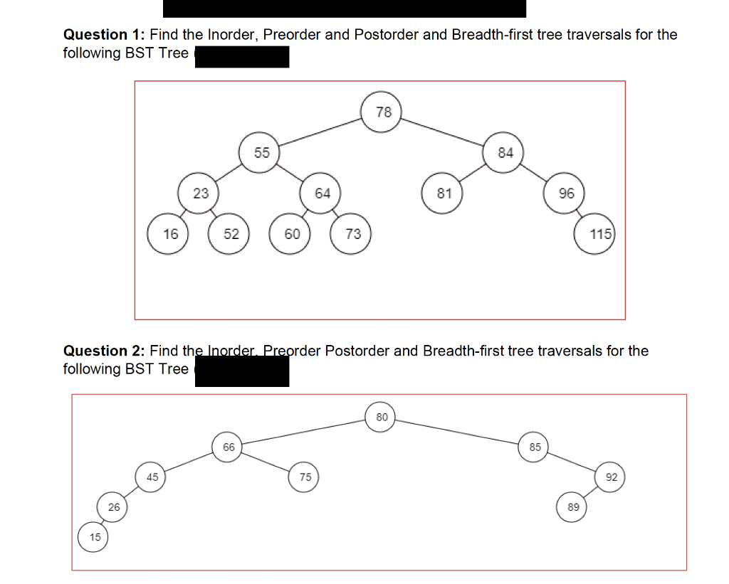Solved Question 1: Find the Inorder, Preorder and Postorder | Chegg.com