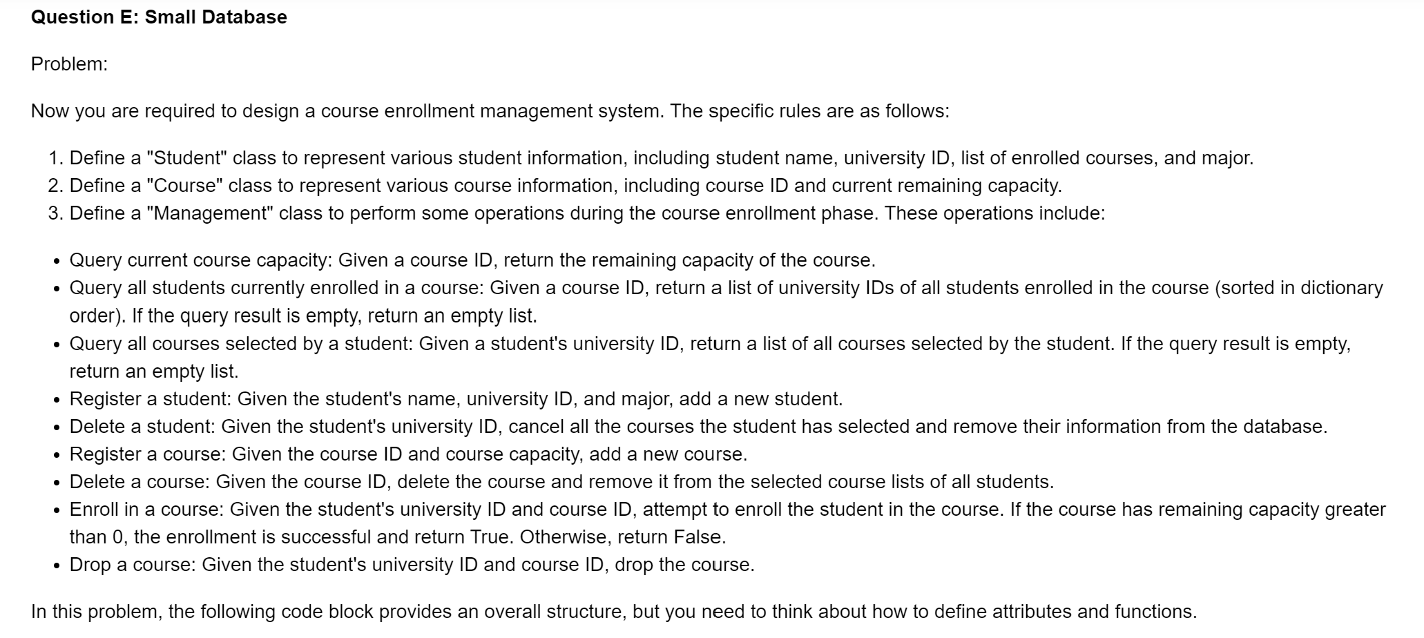 Solved Question E: Small Database Problem: Now you are | Chegg.com