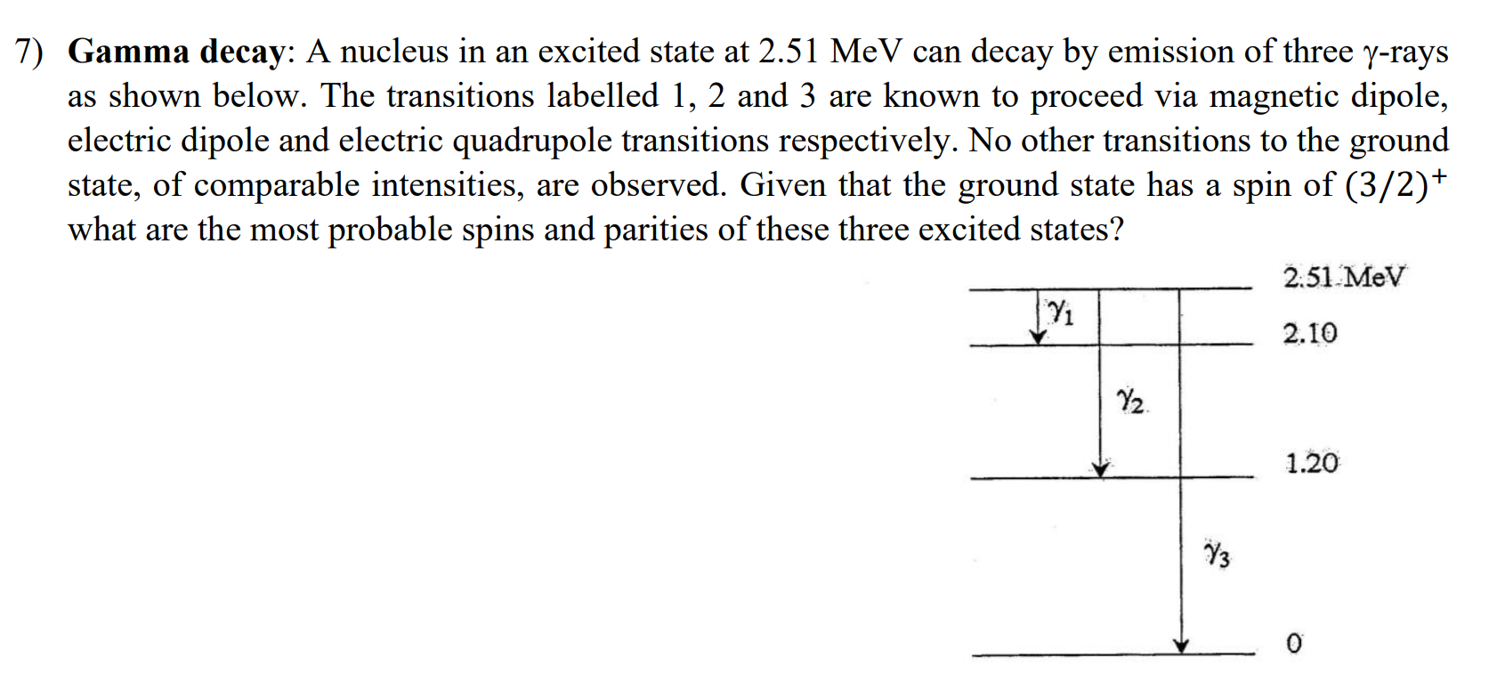 Solved Gamma decay: A nucleus in an excited state at 2.51MeV | Chegg.com