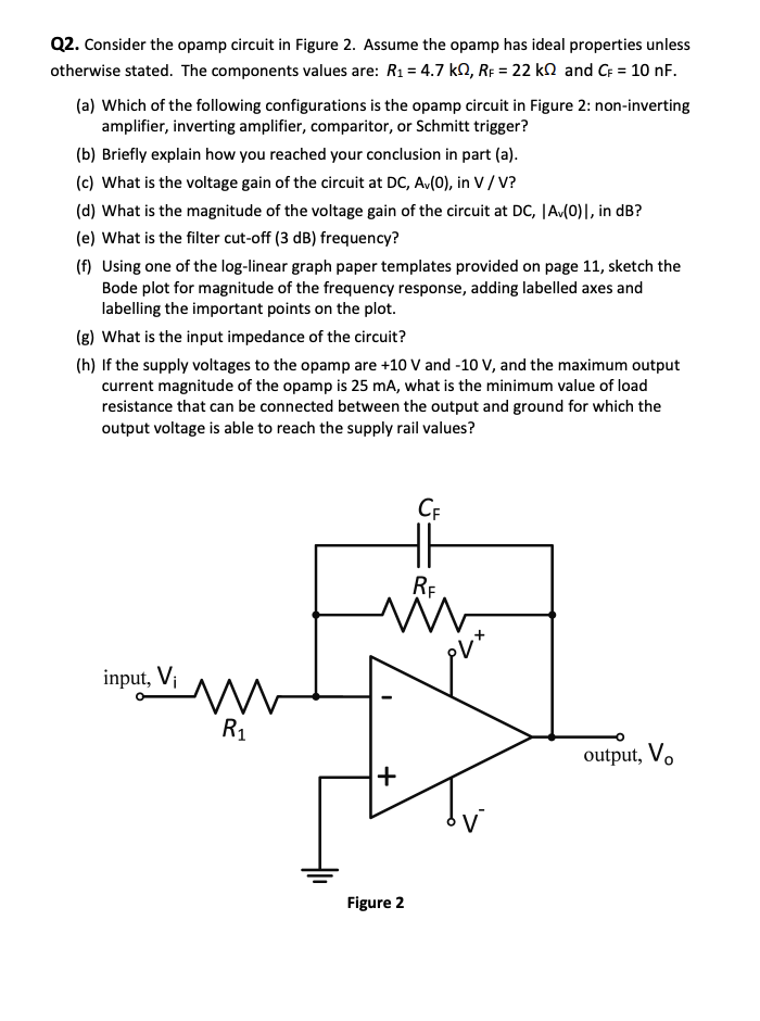 Q2. ﻿Consider the opamp circuit in Figure 2. ﻿Assume | Chegg.com