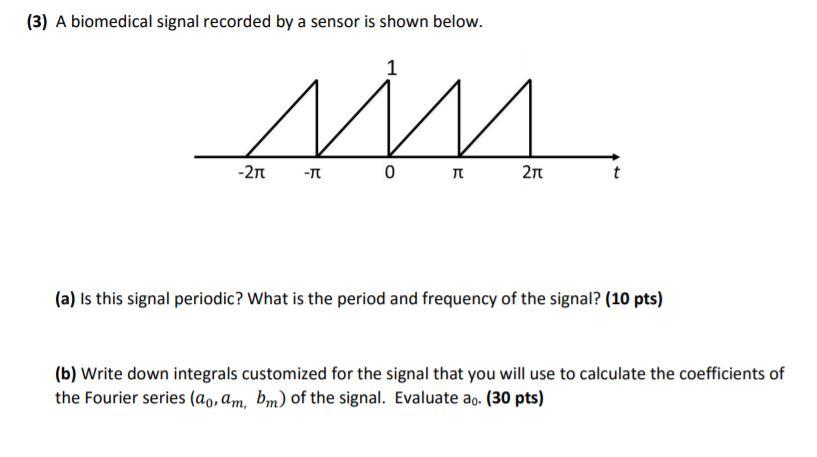Solved (3) A biomedical signal recorded by a sensor is shown | Chegg.com