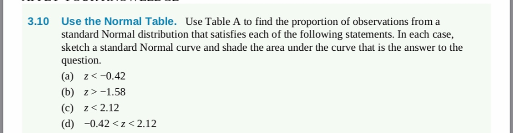 Solved 3.10 Use the Normal Table. Use Table A to find the | Chegg.com