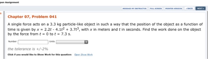 Solved A single force acts on a 3.3 kg particle-like object | Chegg.com