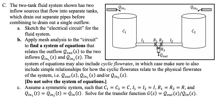 Solved Qing Qing C. The two-tank fluid system shown has two | Chegg.com