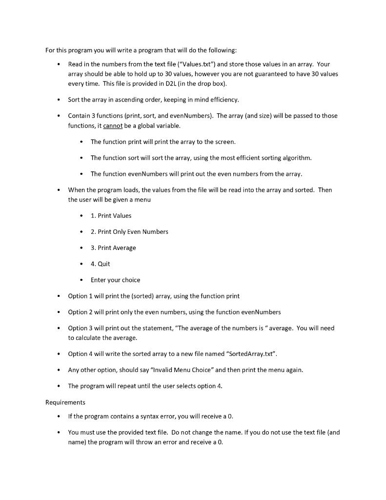 Solved For this program you will write a program that will | Chegg.com