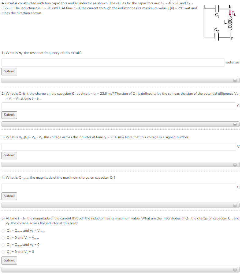Solved A circuit is constructed with two capacitors and an | Chegg.com
