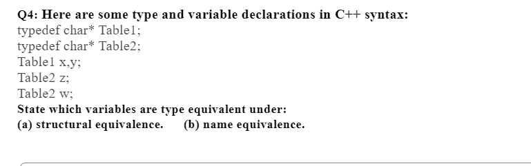 Solved Q4 Here Are Some Type And Variable Declarations In