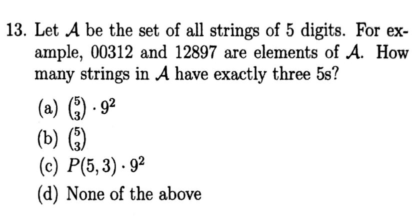 Solved 13. Let A be the set of all strings of 5 digits. For | Chegg.com