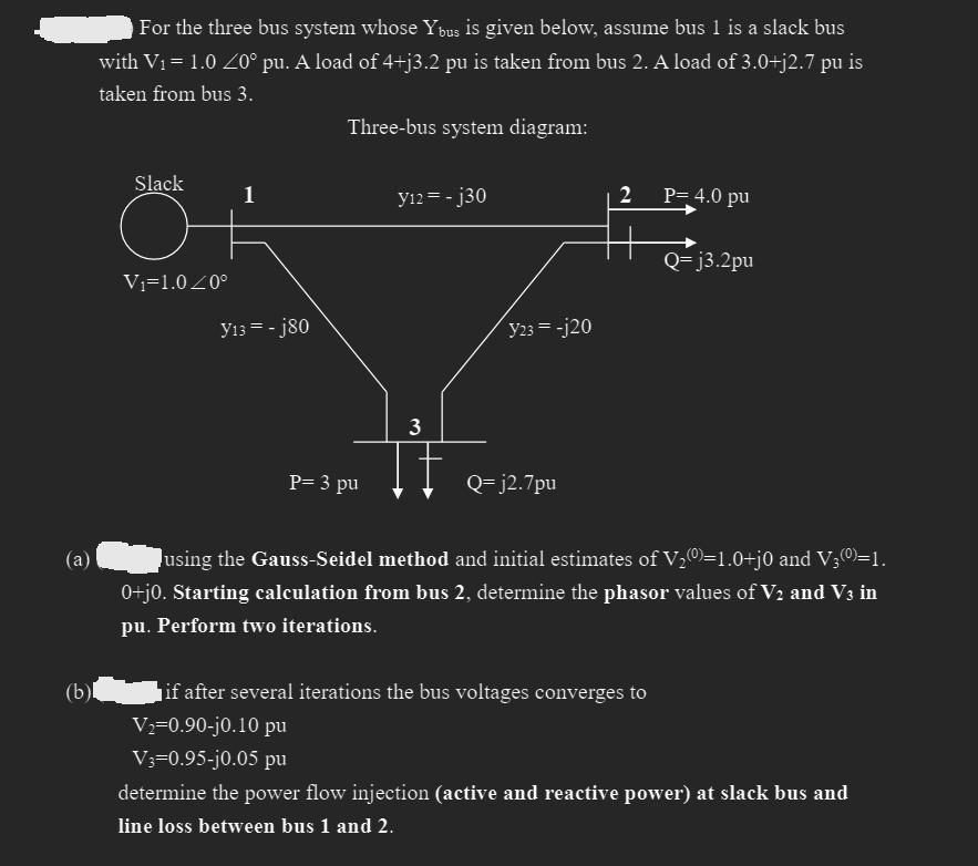 Solved For the three bus system whose Ybus is given below, | Chegg.com