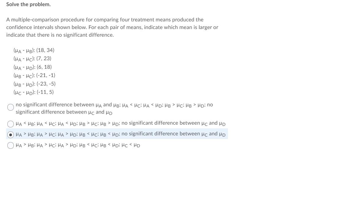 Solved Solve the problem. A multiple-comparison procedure | Chegg.com