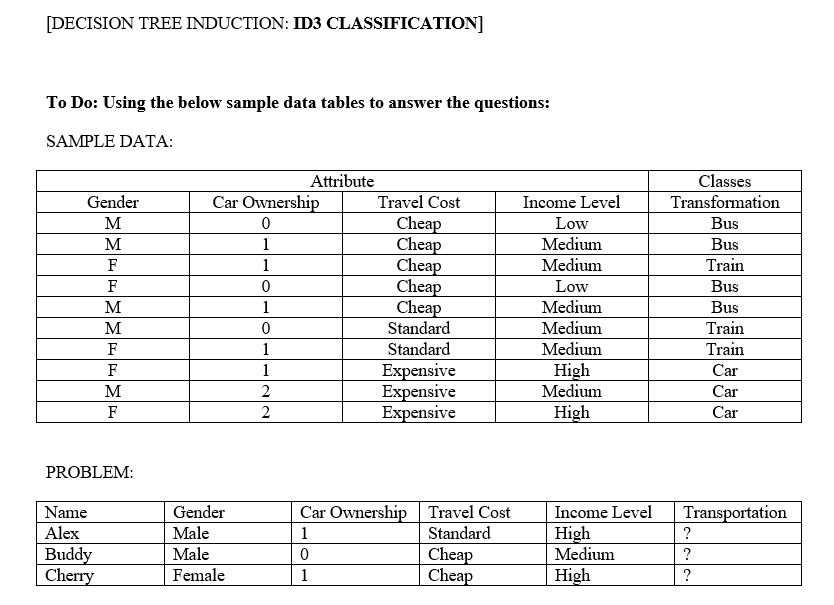 Solved Decision Tree Induction Id3 Classification To Do 