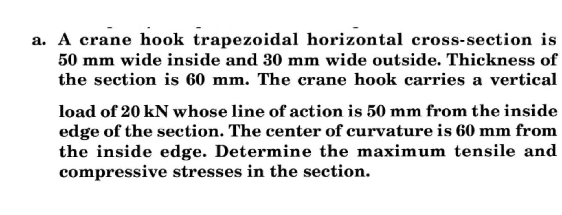 Solved a. A crane hook trapezoidal horizontal cross-section | Chegg.com