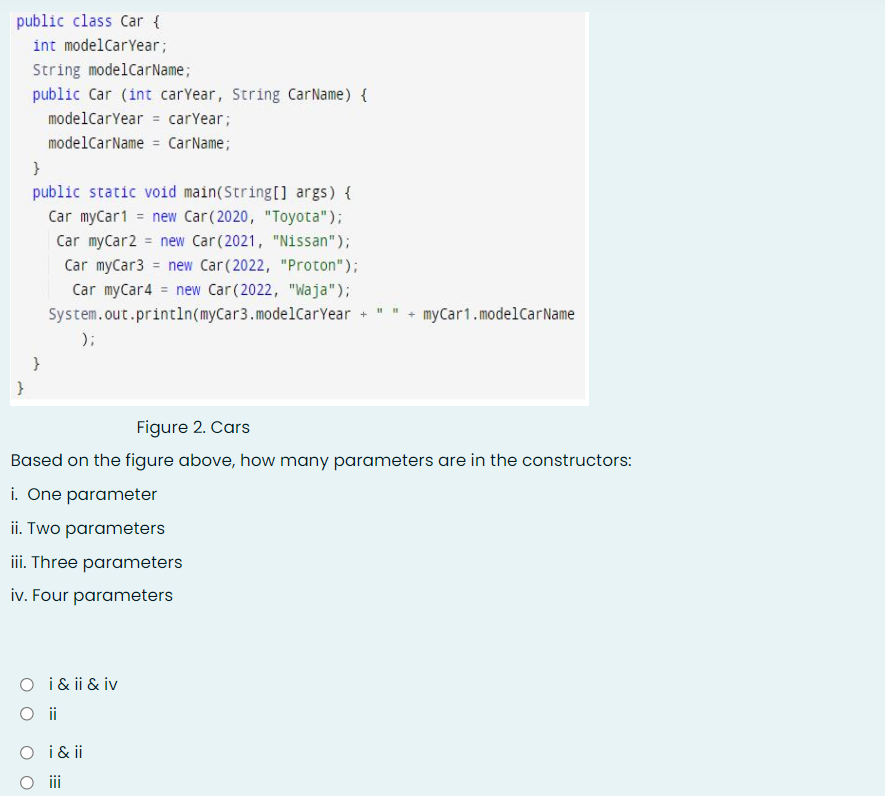 Solved public class Car { int modelCarYear; String | Chegg.com