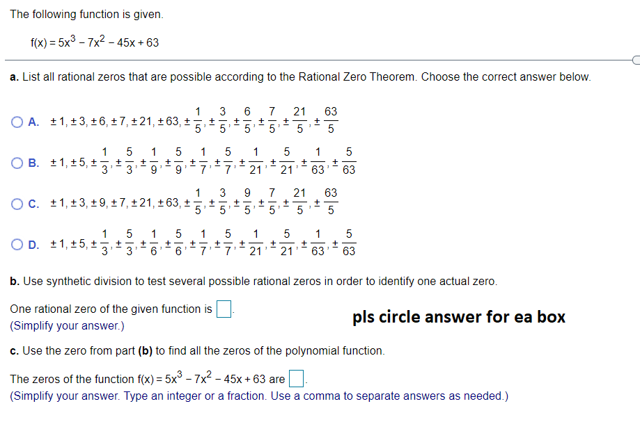 Solved The following function is given. f(x) = 5x3 - 7x2 - | Chegg.com
