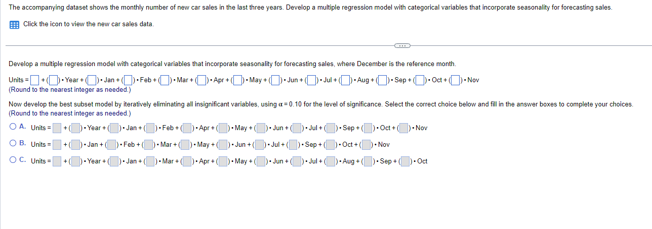 Solved Click the icon to view the new car sales data. | Chegg.com