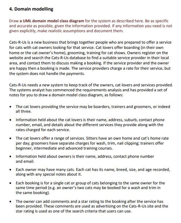 4. Domain modelling Draw a UML domain model class | Chegg.com