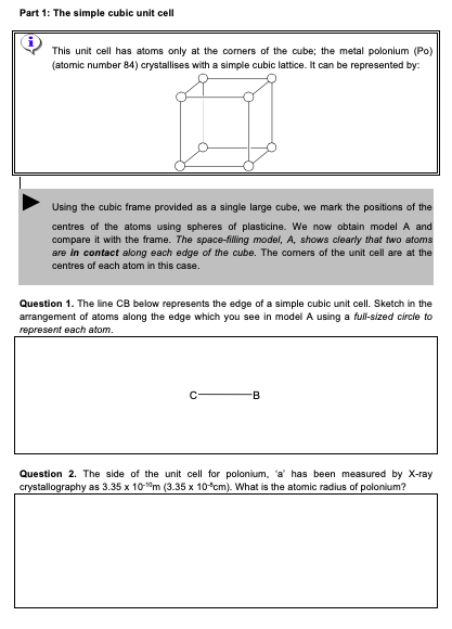 Solved Part 1: The simple cubic unit cell This unit cell has | Chegg.com