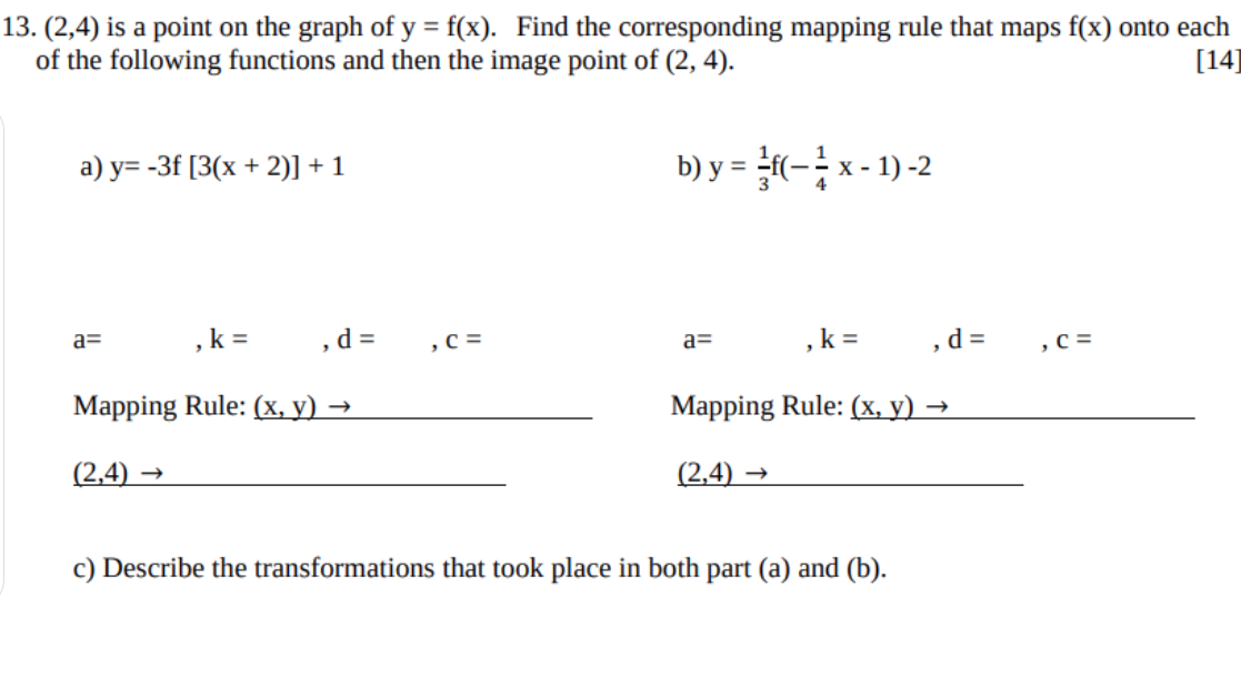 Solved 13. (2,4) is a point on the graph of y = f(x). Find | Chegg.com
