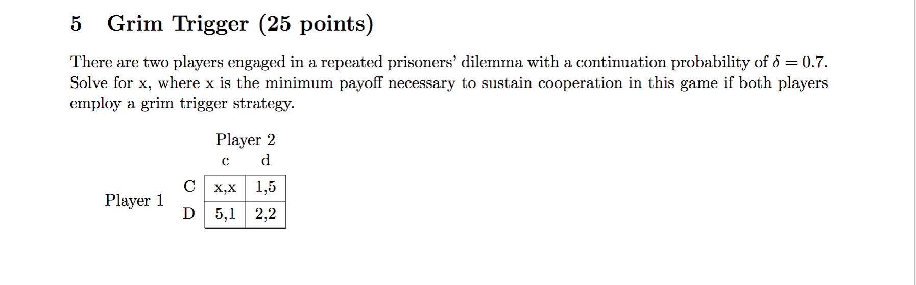 Solved 5 Grim Trigger (25 points) There are two players | Chegg.com