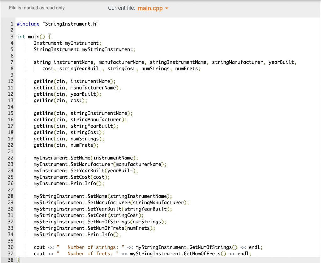 Solved 10.28 LAB: Instrument information Given main() and | Chegg.com