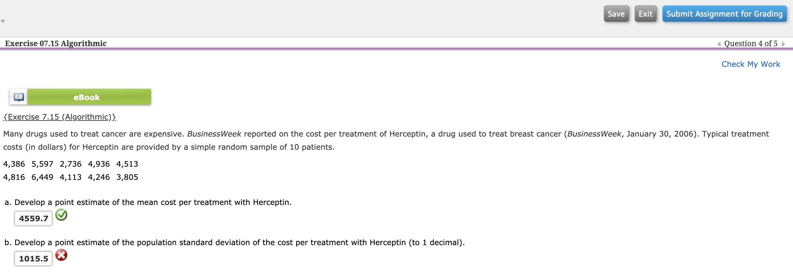Solved Save Exit Submit Assignment for Grading Exercise | Chegg.com