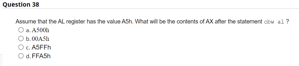 Solved Question 27 Suppose the ebx register contains a 15h. | Chegg.com