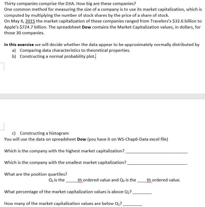 Solved Thirty companies comprise the DJIA. How big are these | Chegg.com