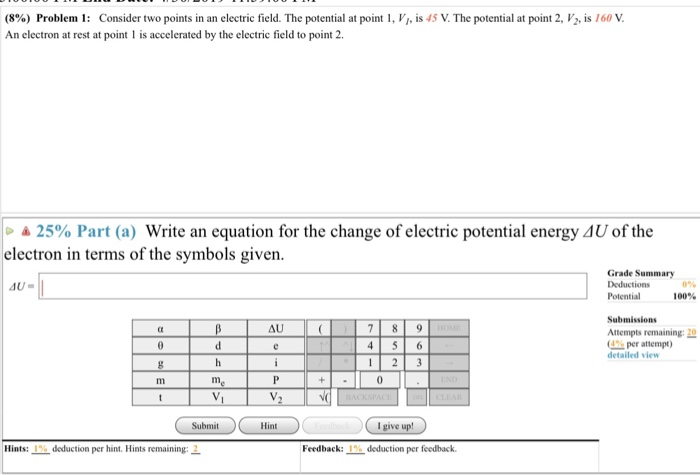 Solved (8%) Problem 1: Consider two points in an electric | Chegg.com