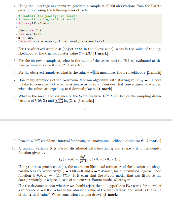 4. Using the R package EnvStats we generate a sample | Chegg.com