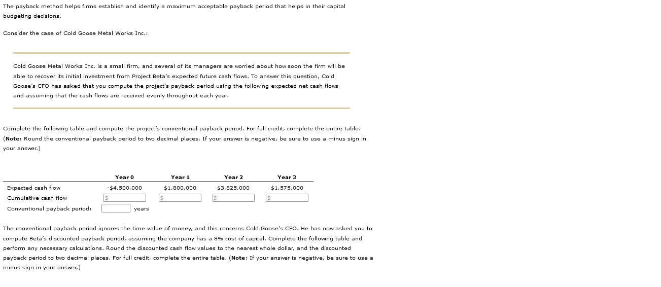 Solved The payback method helps firms establish and identify | Chegg.com