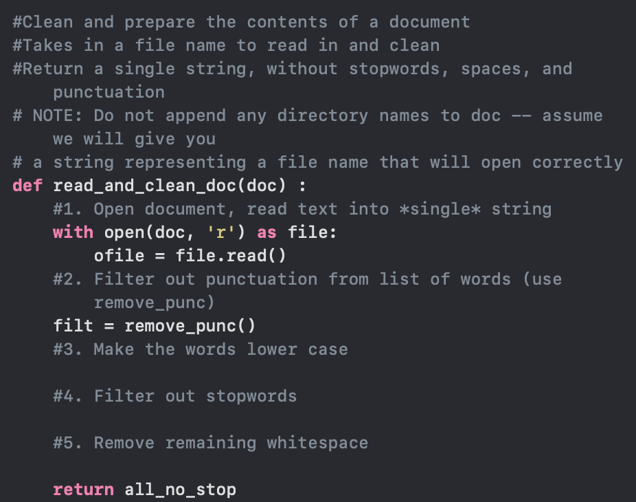 Fill in the code for read_and_clean_doc. This | Chegg.com