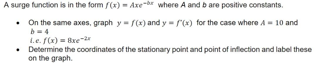 Solved A surge function is in the form f(x) = Axe-bx where A | Chegg.com