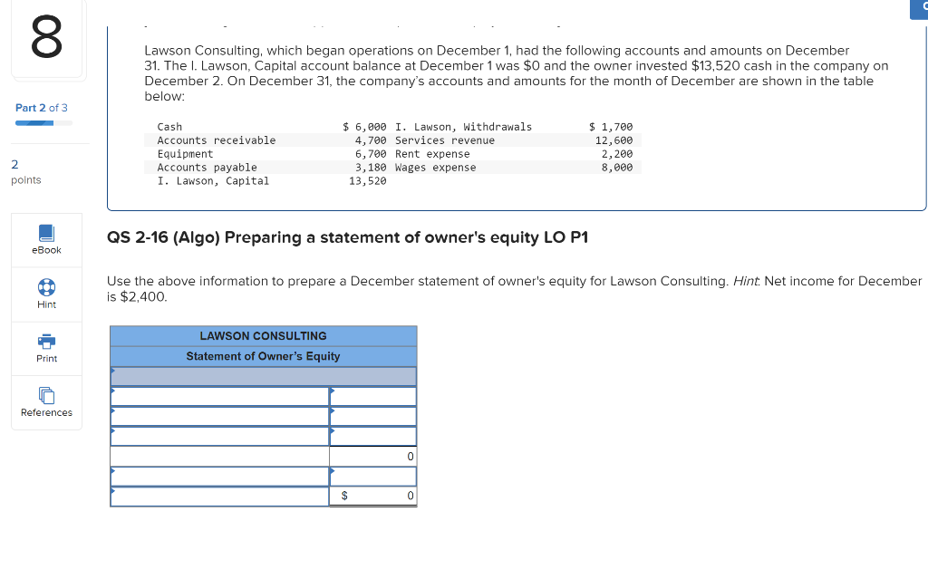 Solved 7 Part 1 of 3 2 points eBook B Hint • Print | Chegg.com