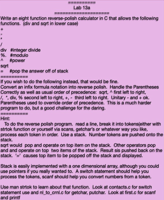 Solved Lab 13a Write an eight function reverse-polish | Chegg.com