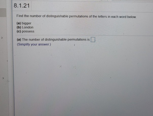 Solved 8.1.21 Find the number of distinguishable | Chegg.com