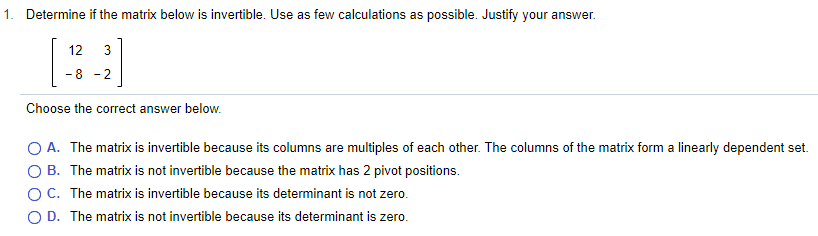 Solved Determine if the matrix below is invertible. Use as | Chegg.com