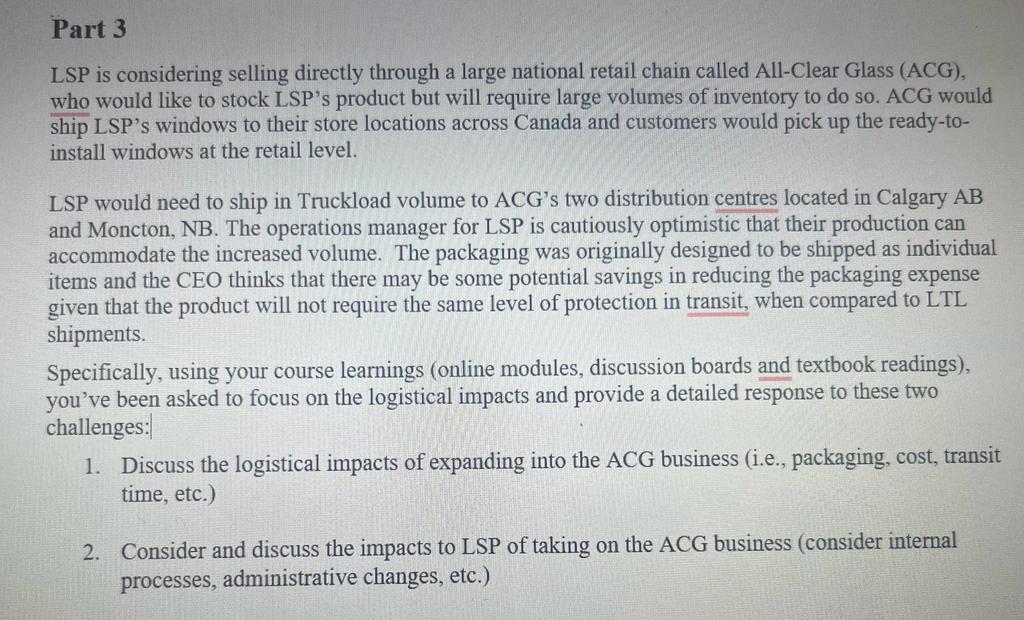 Solved Part 3LSP is considering selling directly through a | Chegg.com